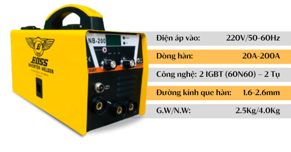 Máy hàn điện tử BOSS NB-200 (Mig 1kg)